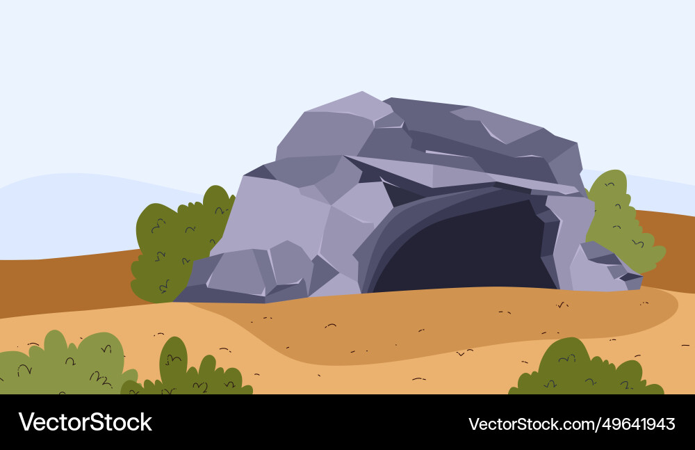 Cave with nature scenery background cartoon Vector Image