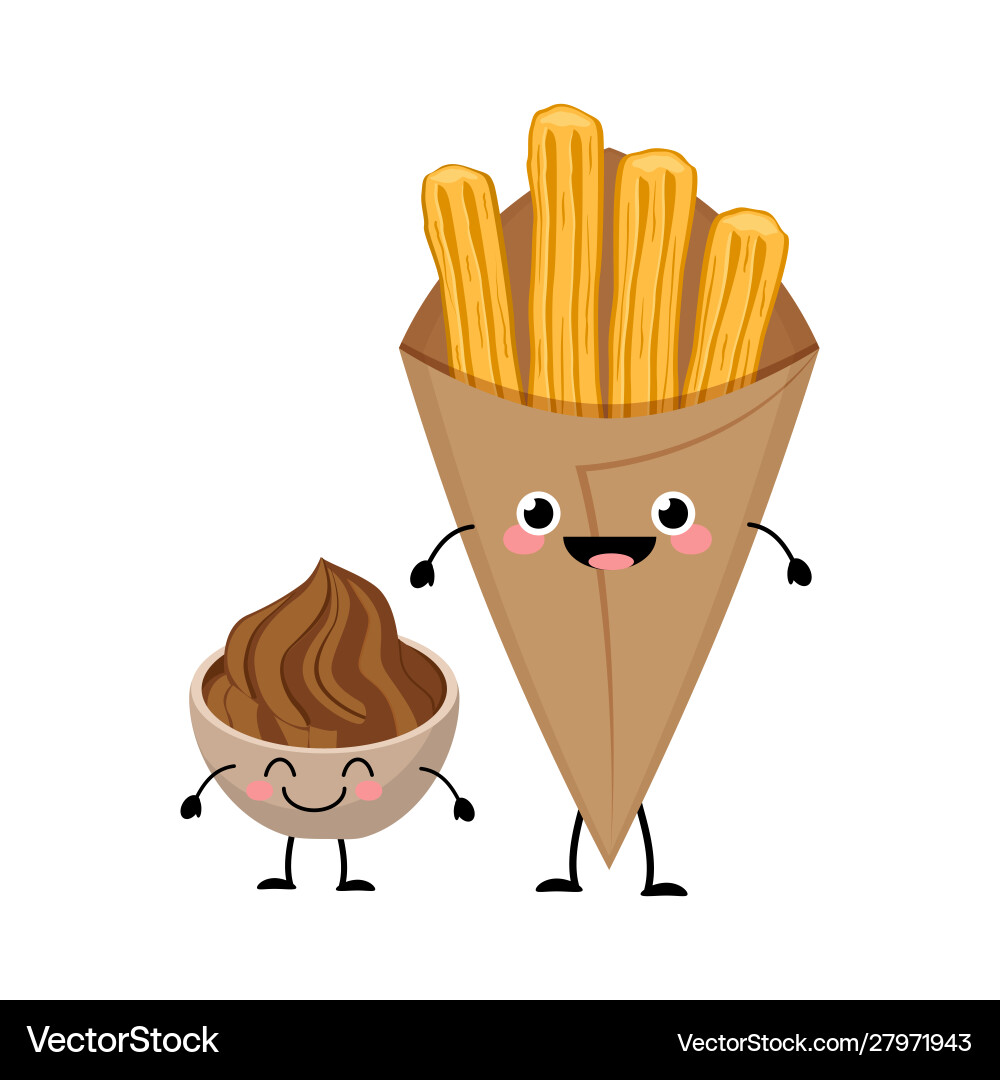 Cute cartoon flat churos with chocolate dip Vector Image