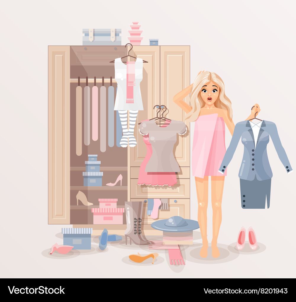 Girl with clothes closet Royalty Free Vector Image