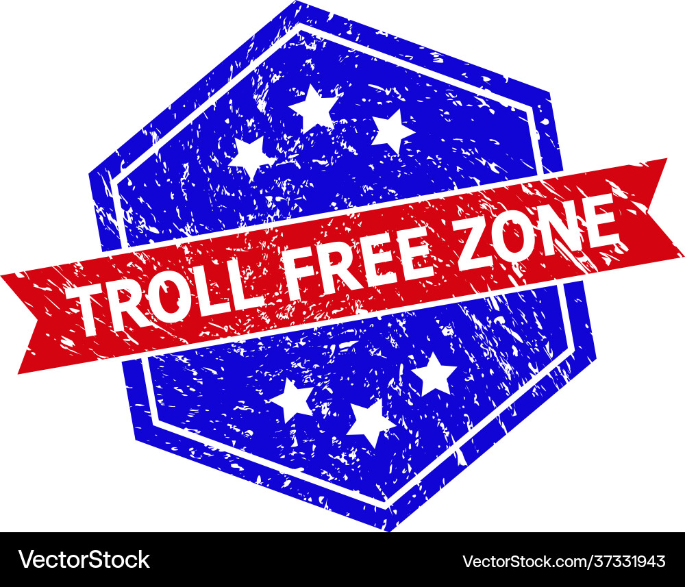 Hexagon bicolor troll free zone stamp seal Vector Image