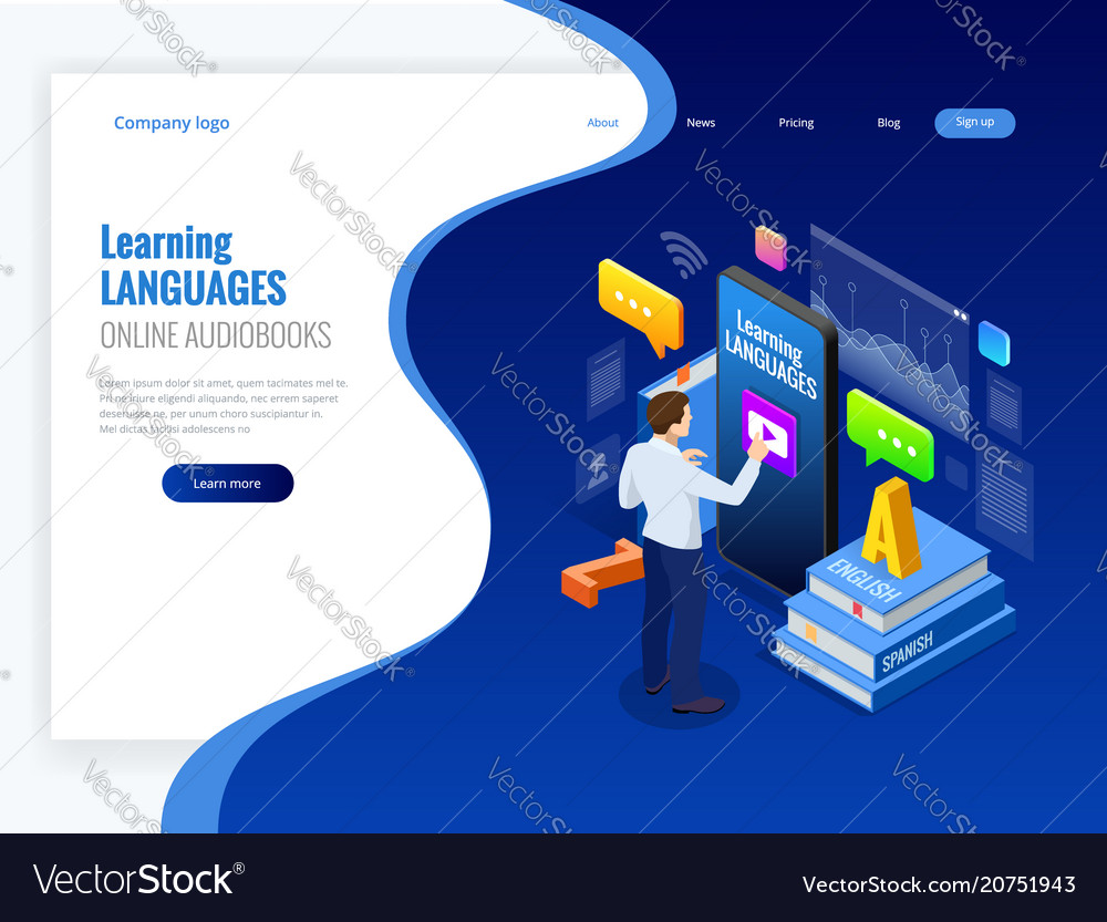 Isometric online language learning interface Vector Image