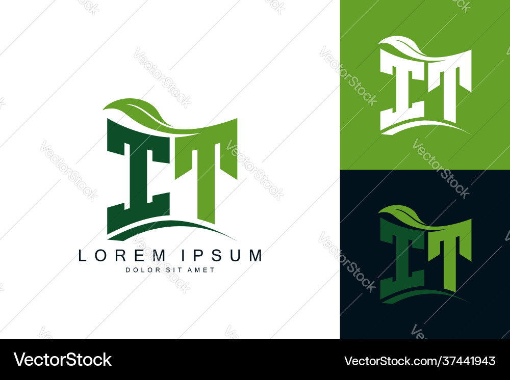 It logo monogram with green leaf nature organic Vector Image