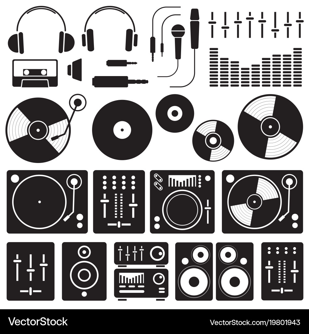 Music equipment icon set on white background Vector Image