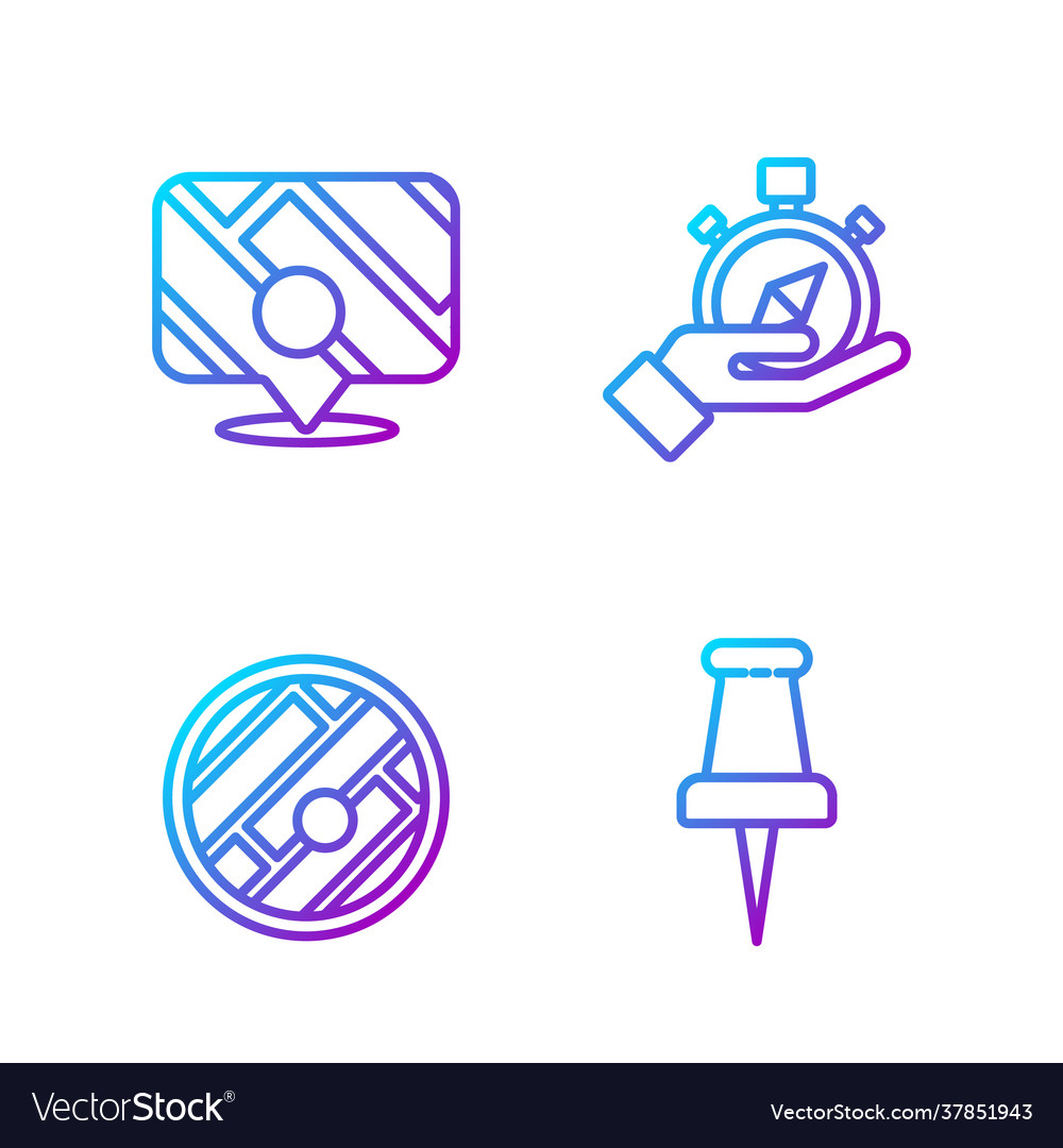Set line push pin folded map with location Vector Image