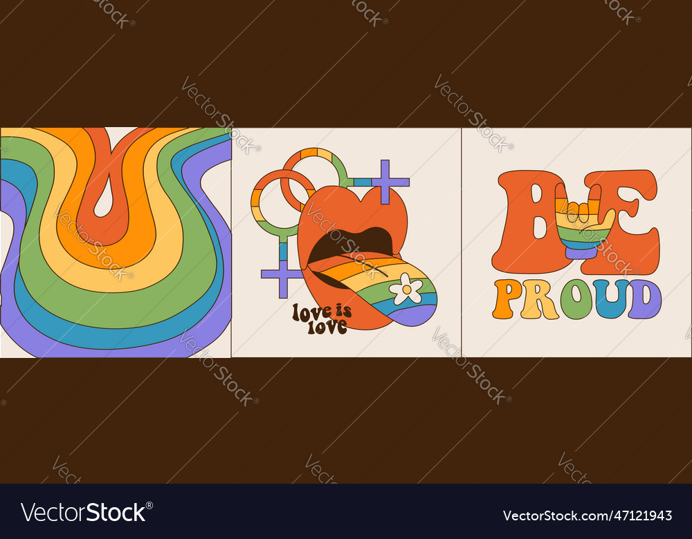 Set of retro greeting cards for lgbtqia pride Vector Image Set of retro greeting cards for lgbtqia pride Vector Image