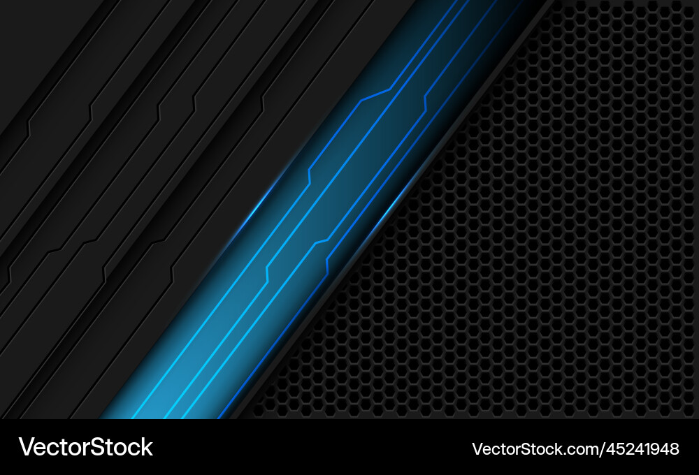 Abstract blue line black circuit on grey metallic Vector Image