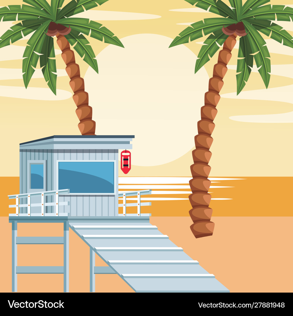 Beach colorful design with lifeguard tower Vector Image