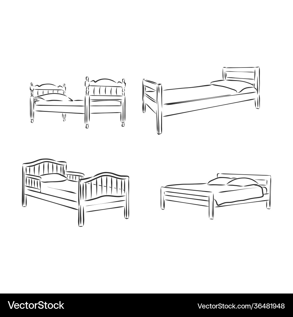 Bed sketch black outline on white background Vector Image