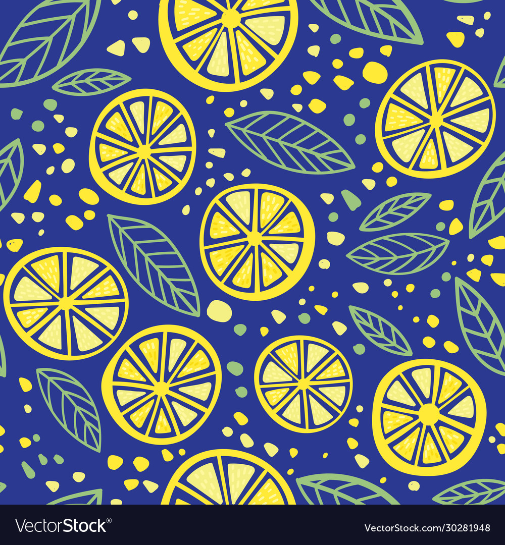 Citrus colorful seamless pattern on blue Vector Image Citrus colorful seamless pattern on blue Vector Image