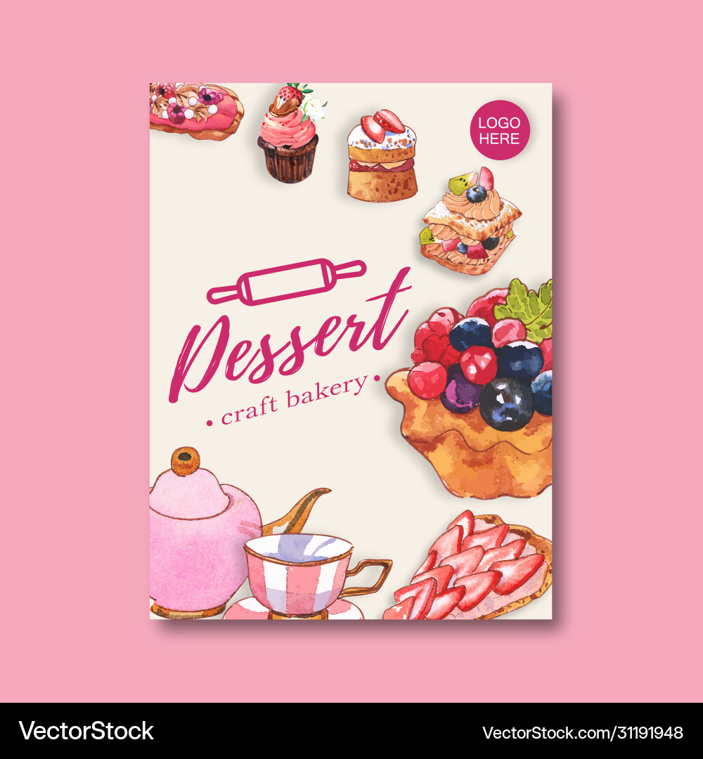 Dessert poster design with strawberry biscuit Vector Image