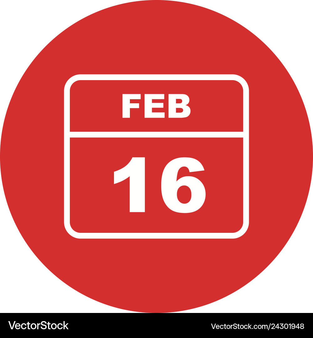 February 16th date on a single day calendar Vector Image