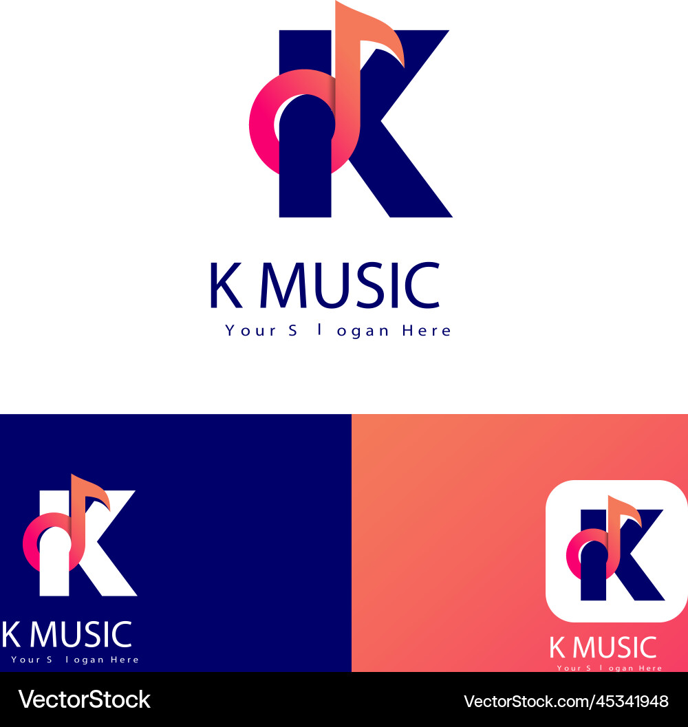Letter k logo design with music note symbol Vector Image