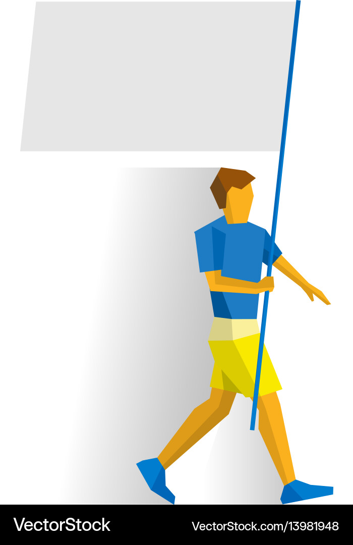 Man with blank standard in two hands flag bearer Vector Image