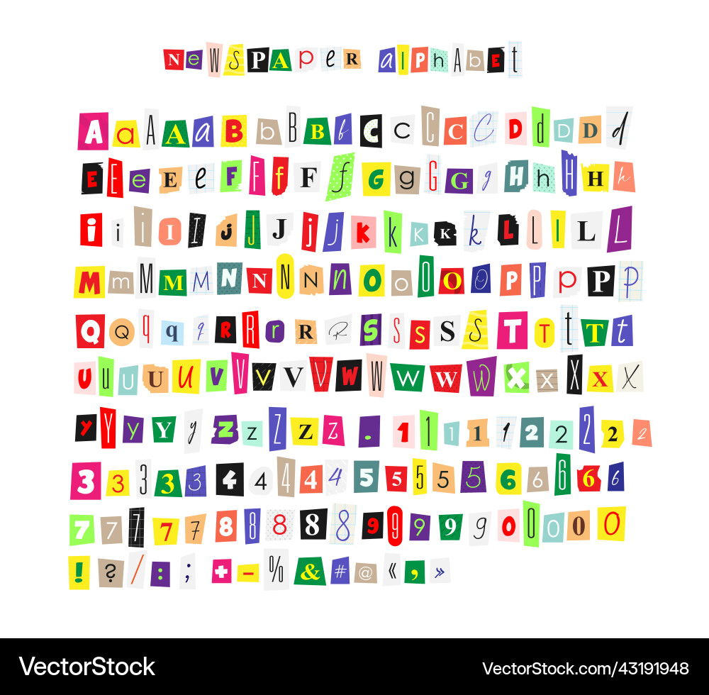Nnewspaper magazine alphabet collage abc handmade Vector Image