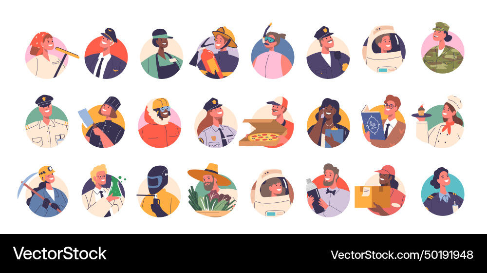 Profession avatars set round icons collection Vector Image