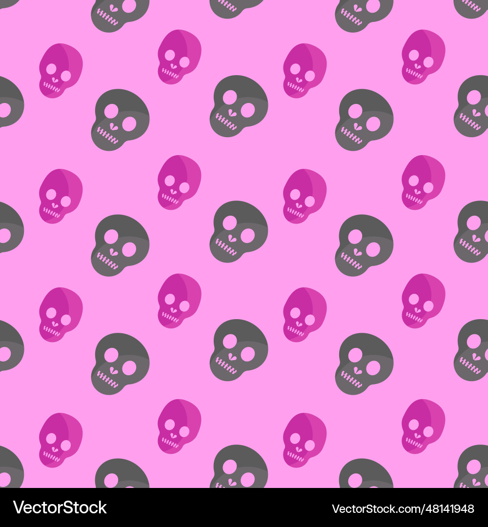 Seamless skull pattern in trendy pink and gray Vector Image