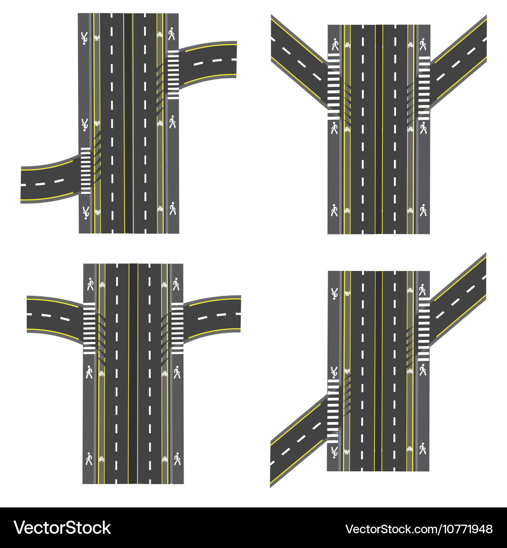 Set different road sections interchanges Vector Image
