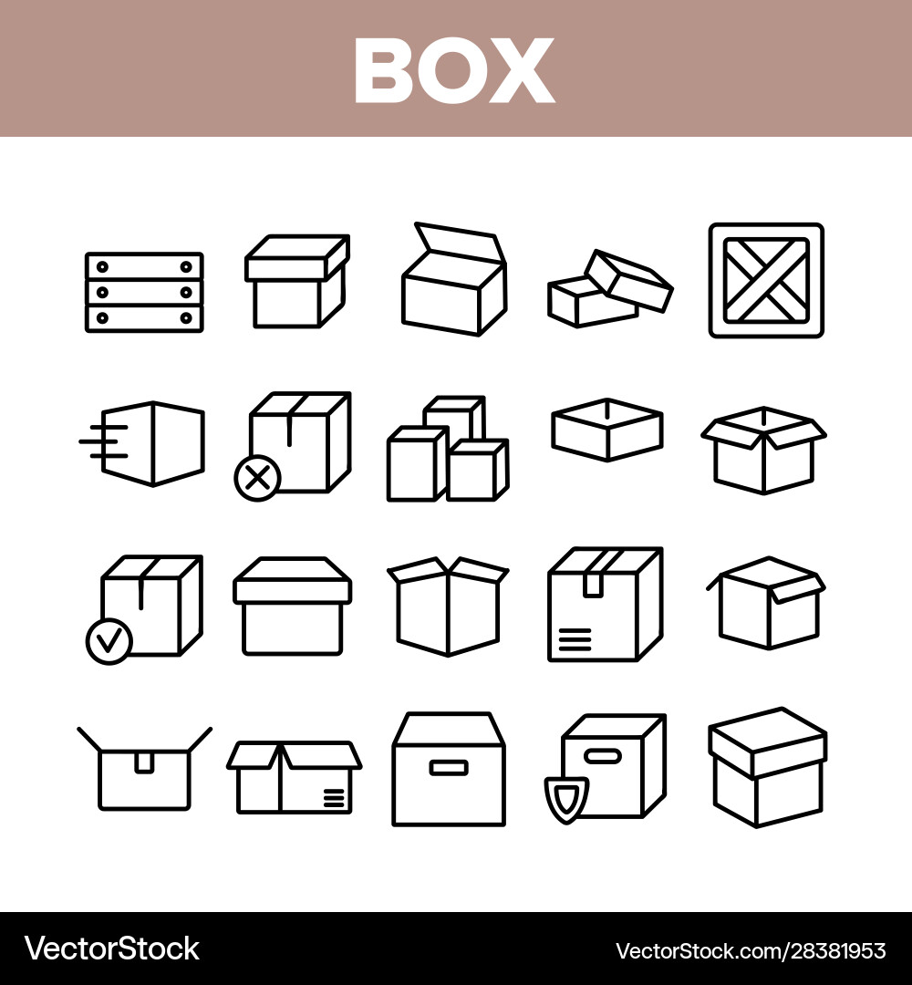 Box carton package collection icons set Royalty Free Vector
