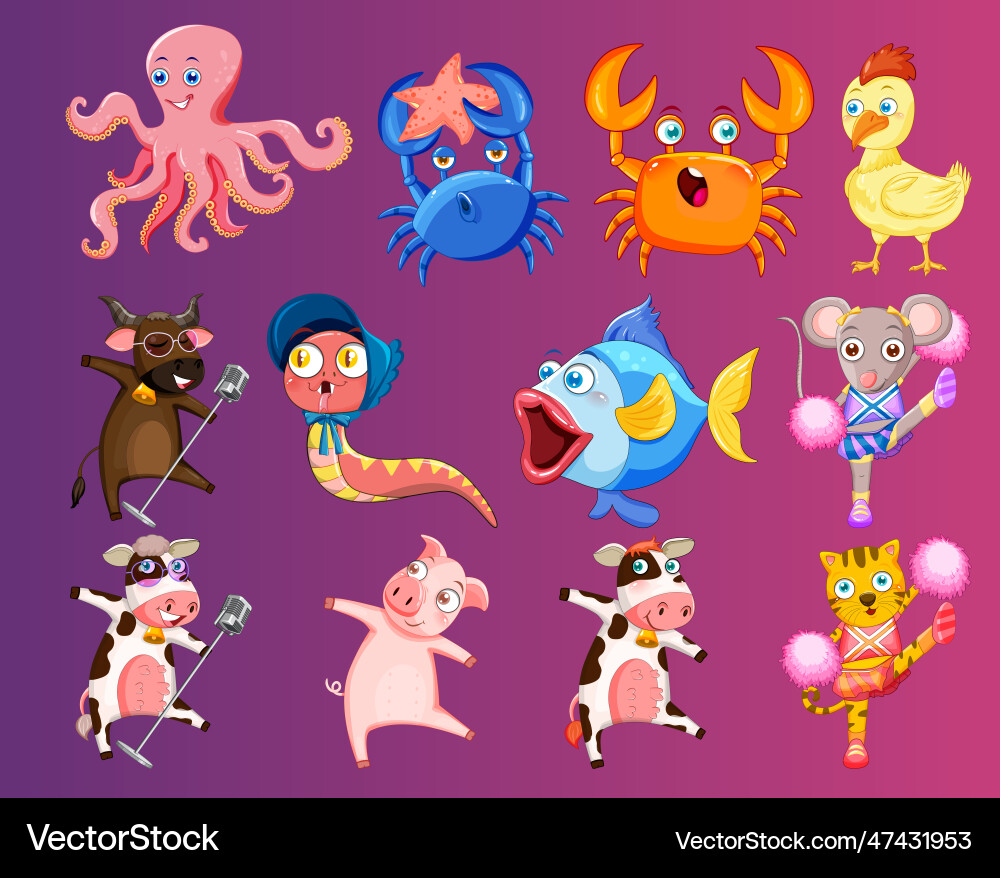 Cute animals with happy smile Royalty Free Vector Image