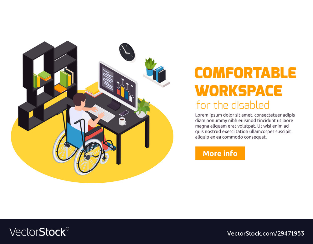 Disabled people workspace isometric Royalty Free Vector Disabled people workspace isometric Royalty Free Vector