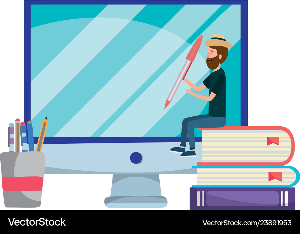 Online education man cartoon Royalty Free Vector Image