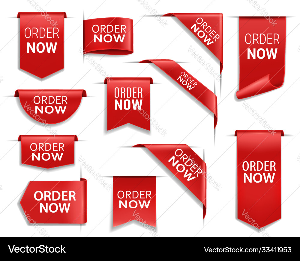 Order now red banners realistic ribbons Royalty Free Vector