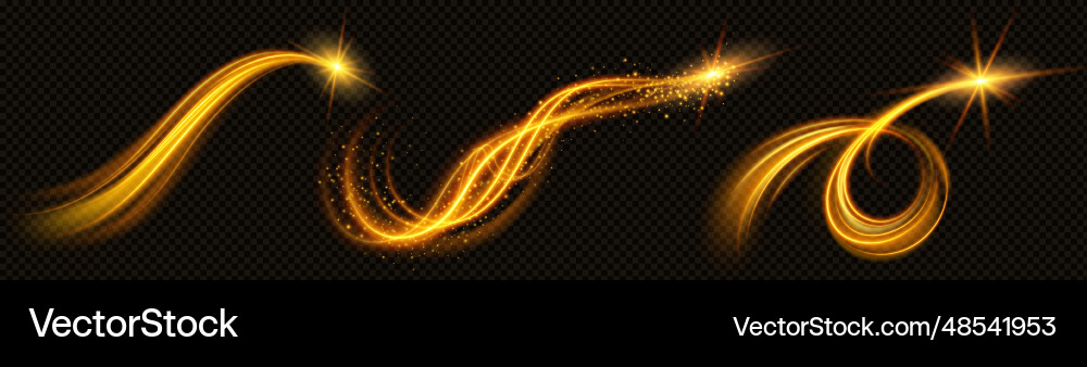 Realistic set of golden light vortex effects Vector Image