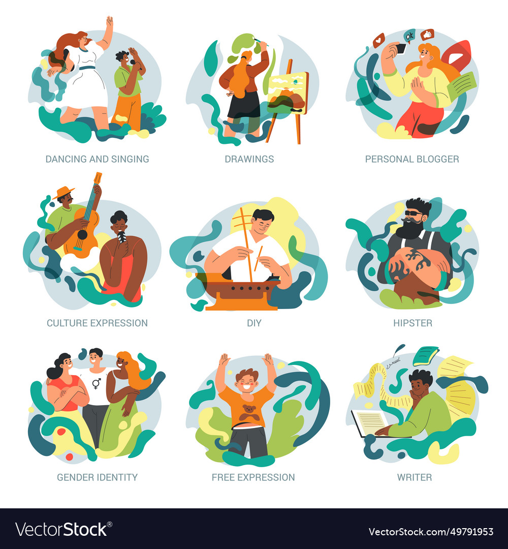 Self expression by arts and creation of objects Vector Image