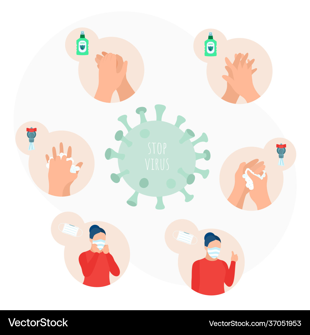 Stop virus and disease prevention concept set Vector Image