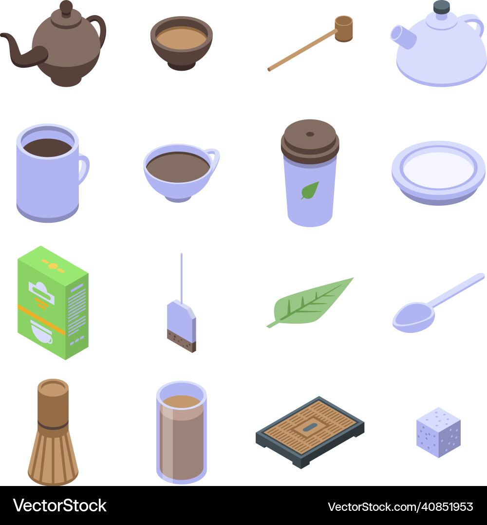 Tea ceremony icons set isometric style Royalty Free Vector