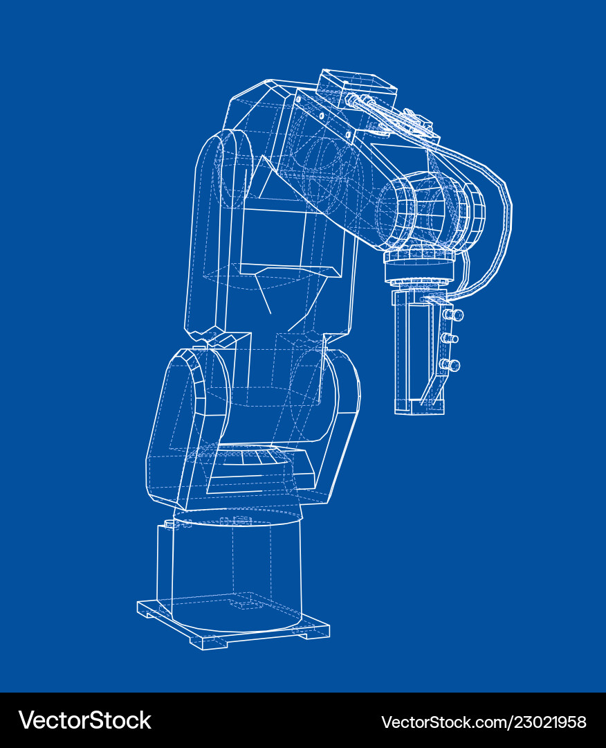 3d outline robotic arm rendering of Royalty Free Vector