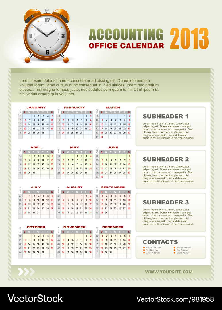Accounting corporate calendar 2013 Royalty Free Vector Image