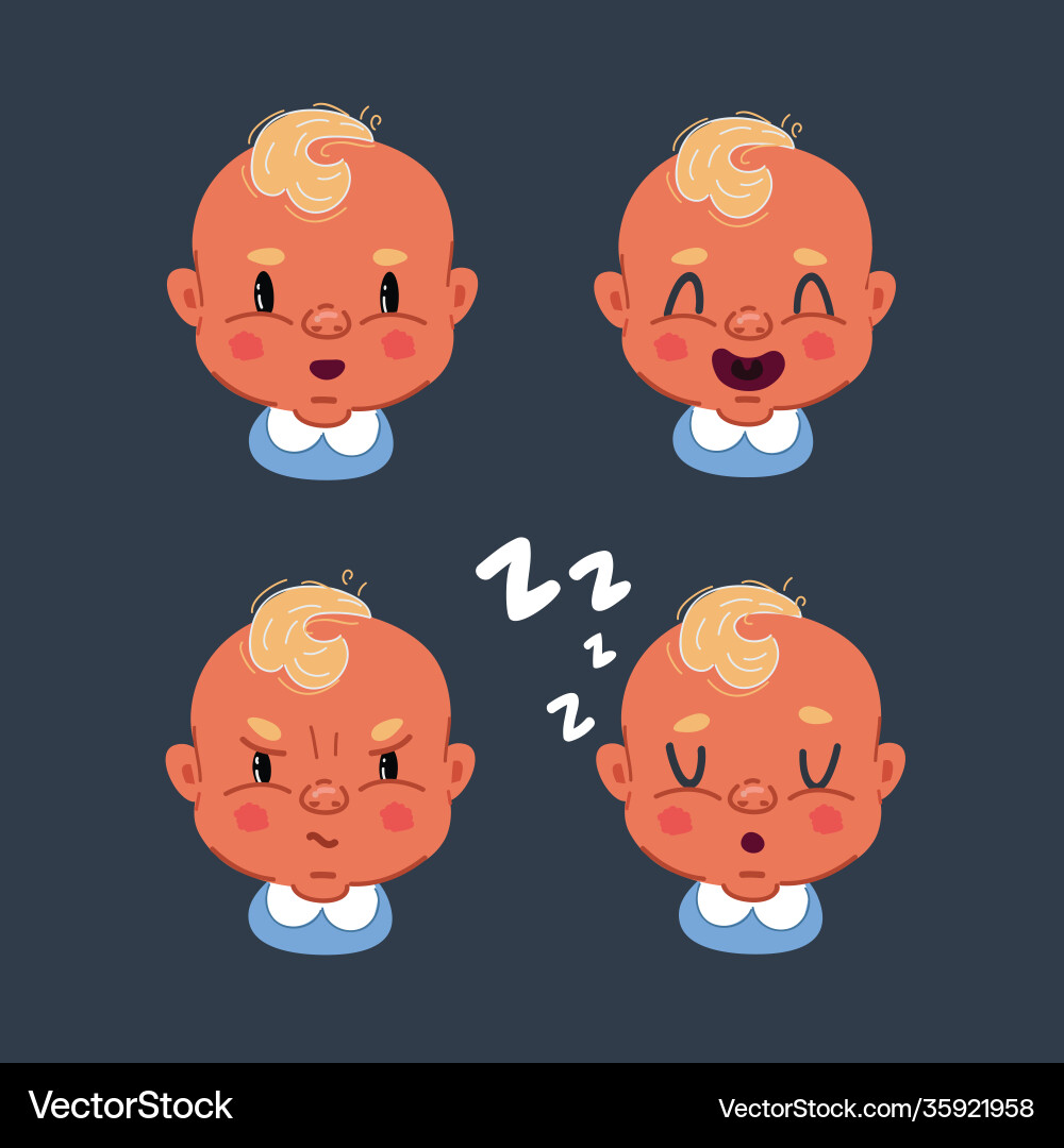 Baby boy face set on dark Royalty Free Vector Image
