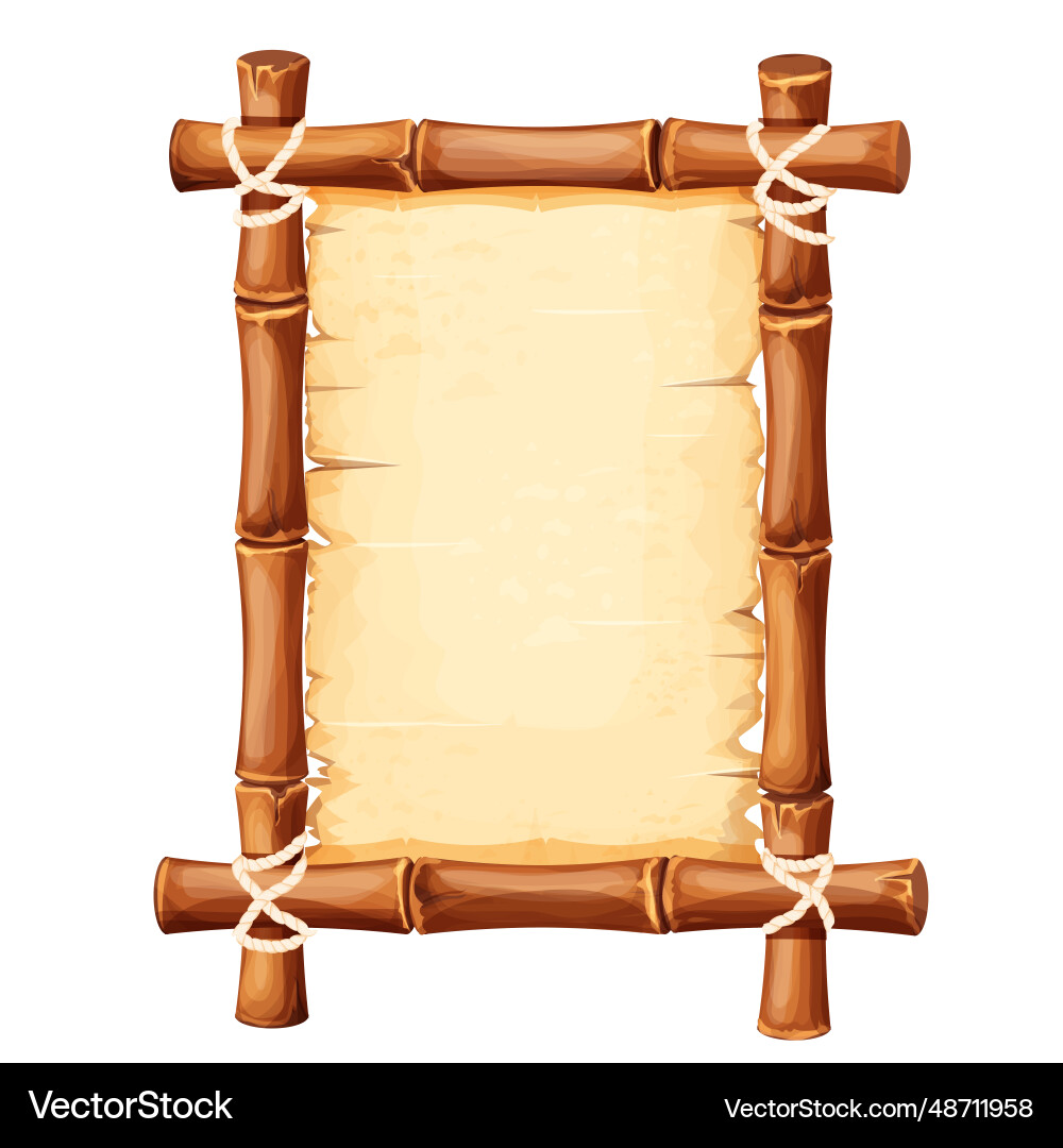 Bamboo frame with old parchment paper decorated Vector Image