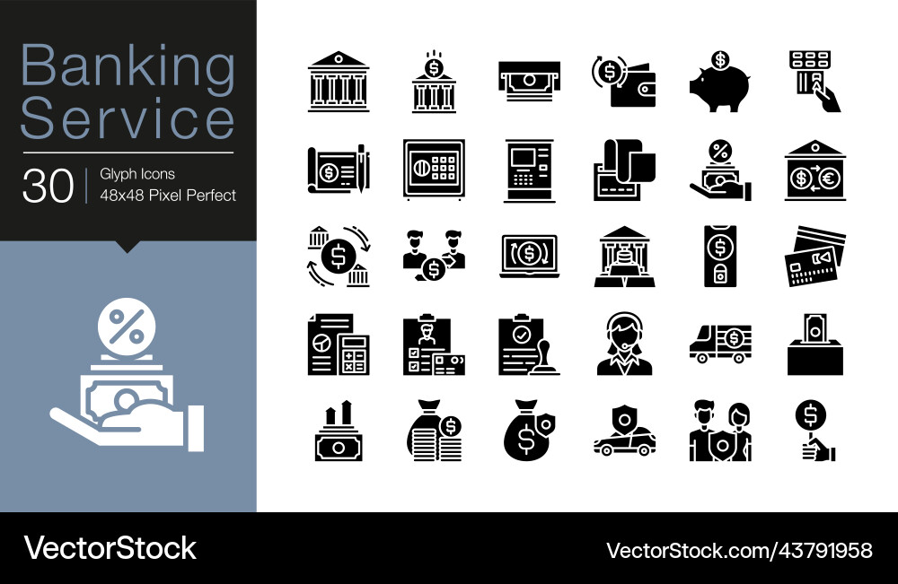 Banking service icons glyph design Royalty Free Vector Image