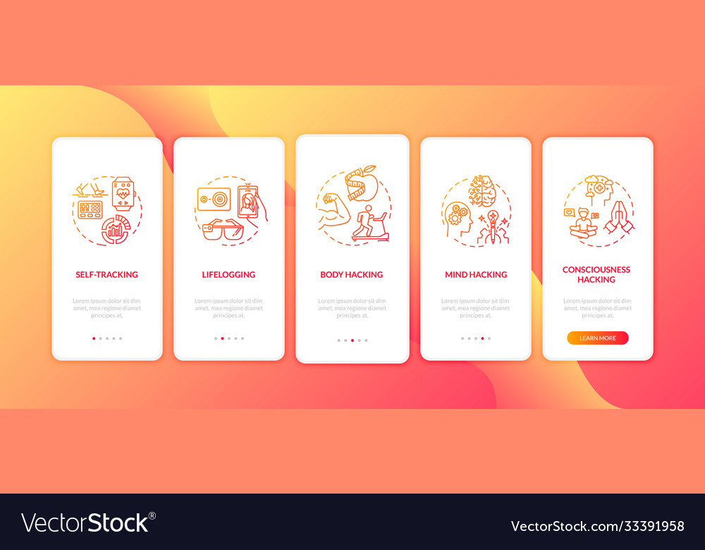 Biohacking elements onboarding mobile app page Vector Image
