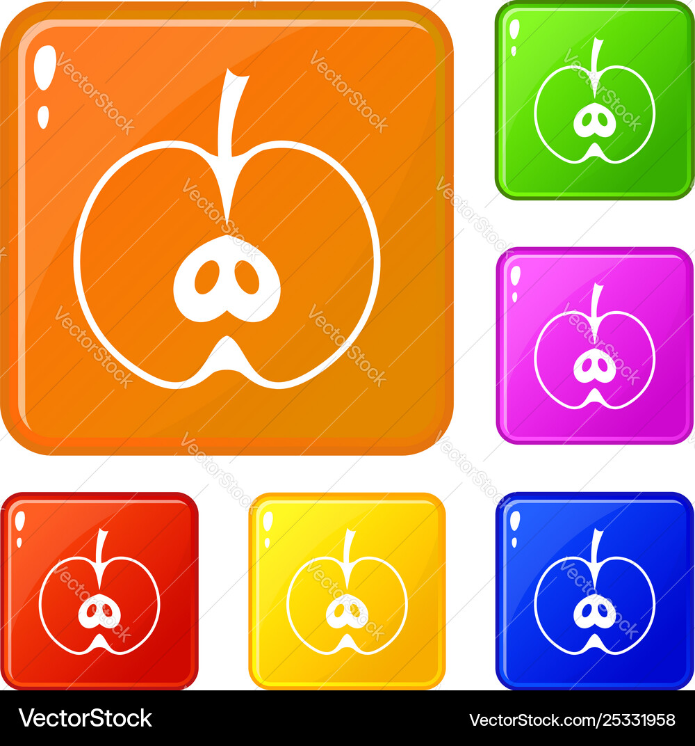 Half apple icons set color Royalty Free Vector Image