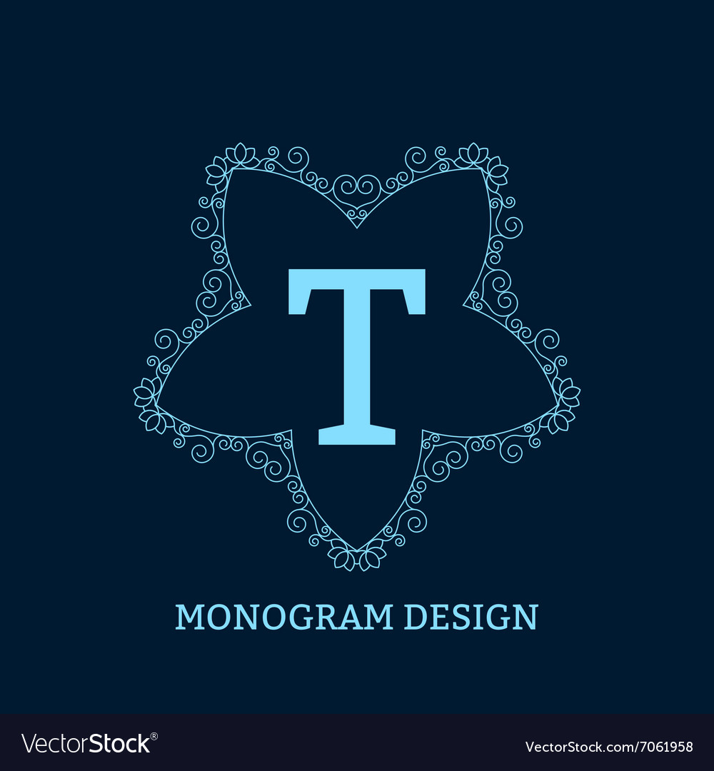 Linear blue monogram Royalty Free Vector Image