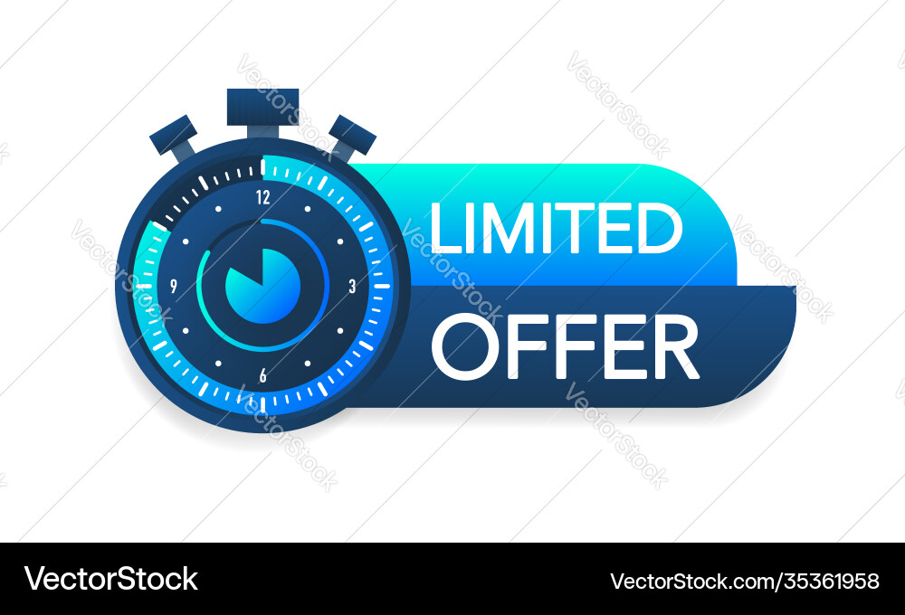 Red banner limited offer clock icon Royalty Free Vector