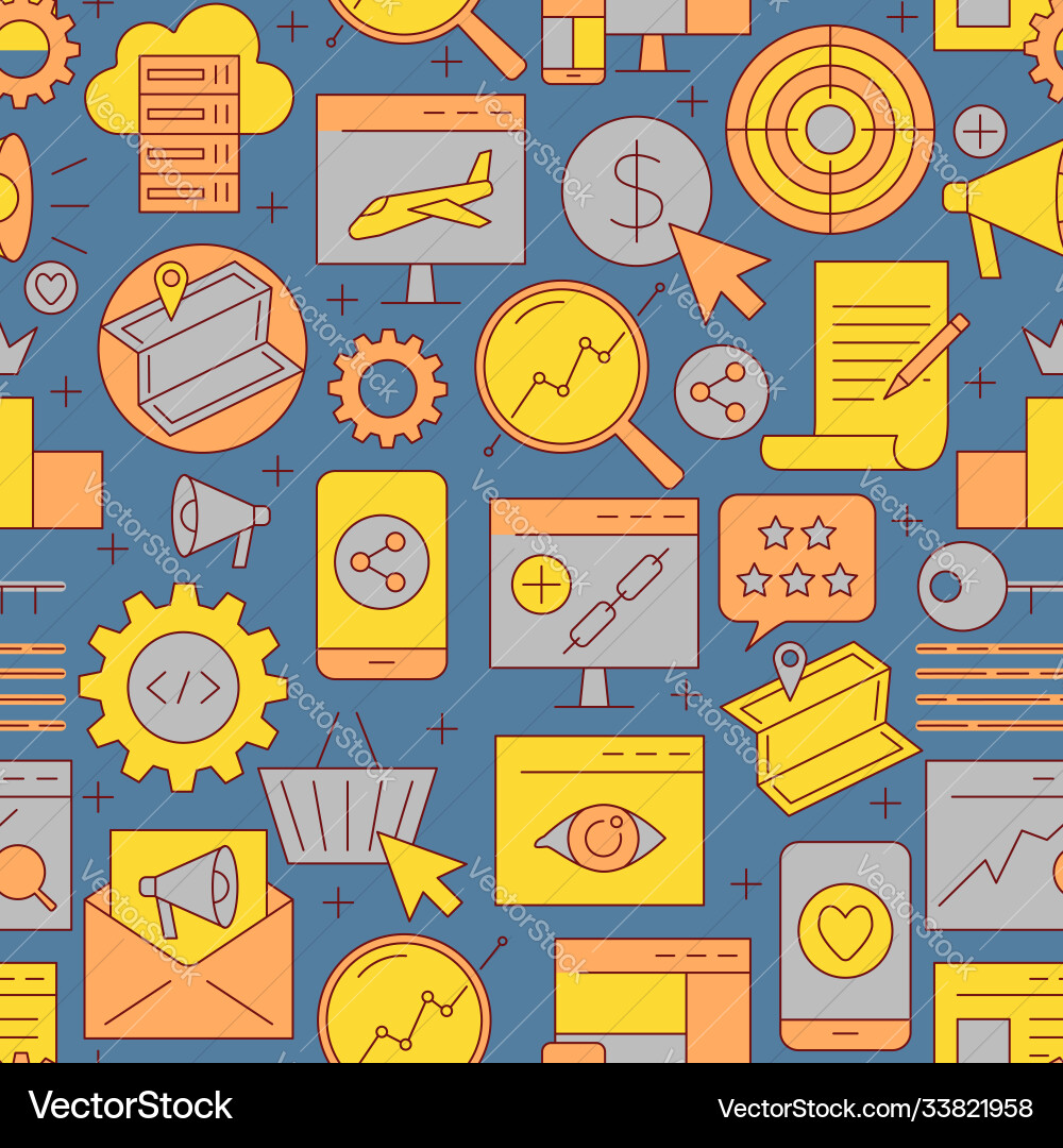 Seo seamless background in colored line style Vector Image
