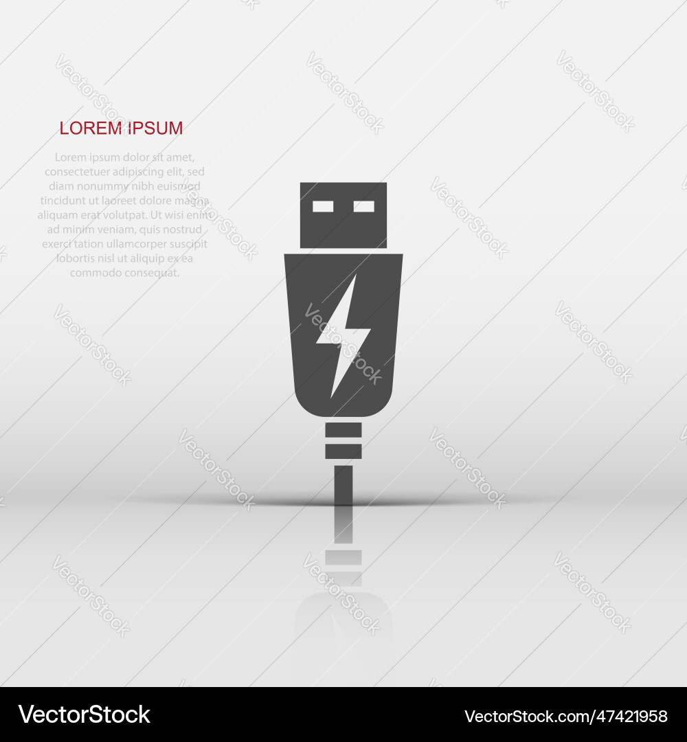 Usb cable icon in flat style electric charger Vector Image