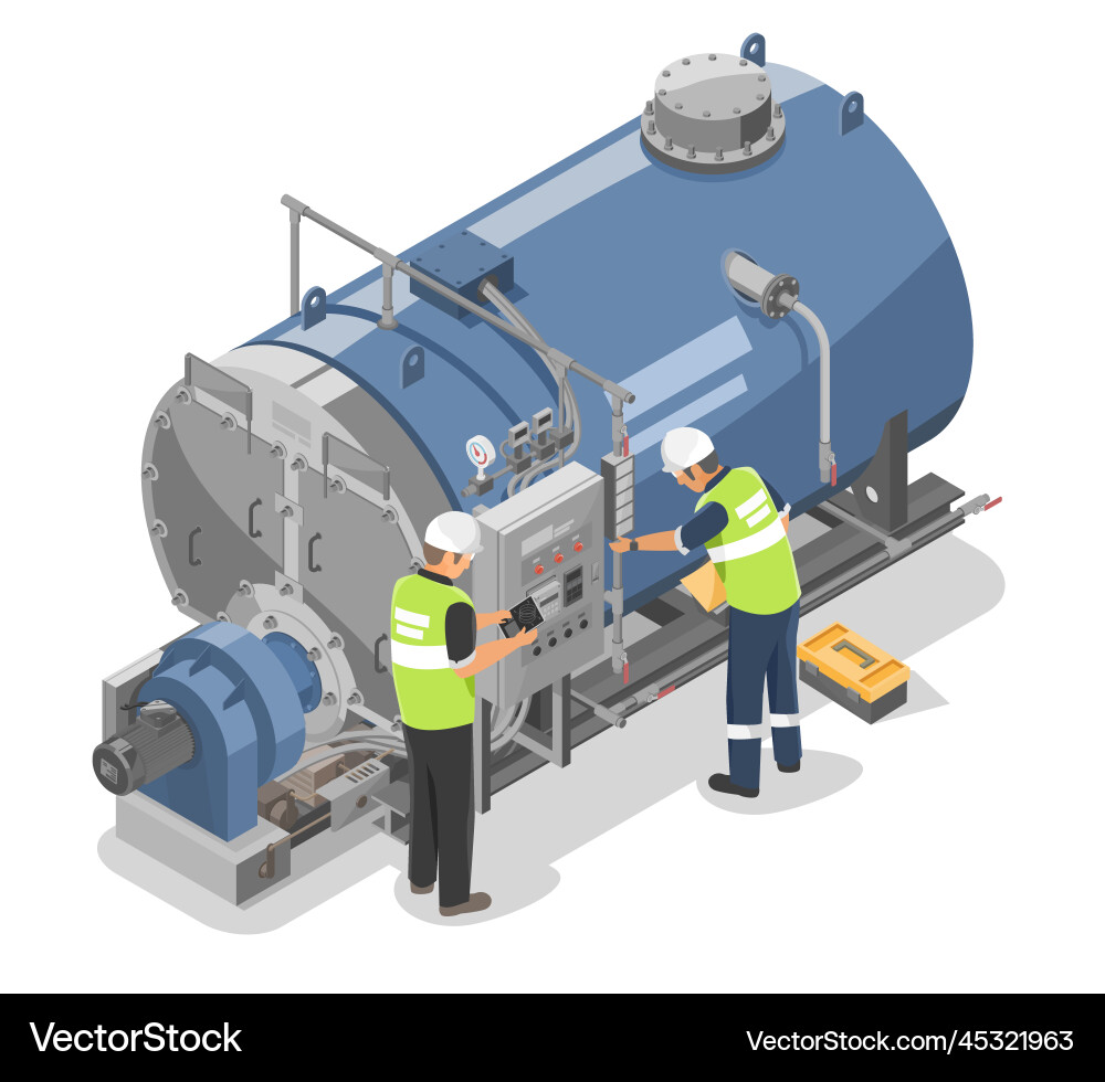 Aindustrial boiler inspection and maintenance Vector Image
