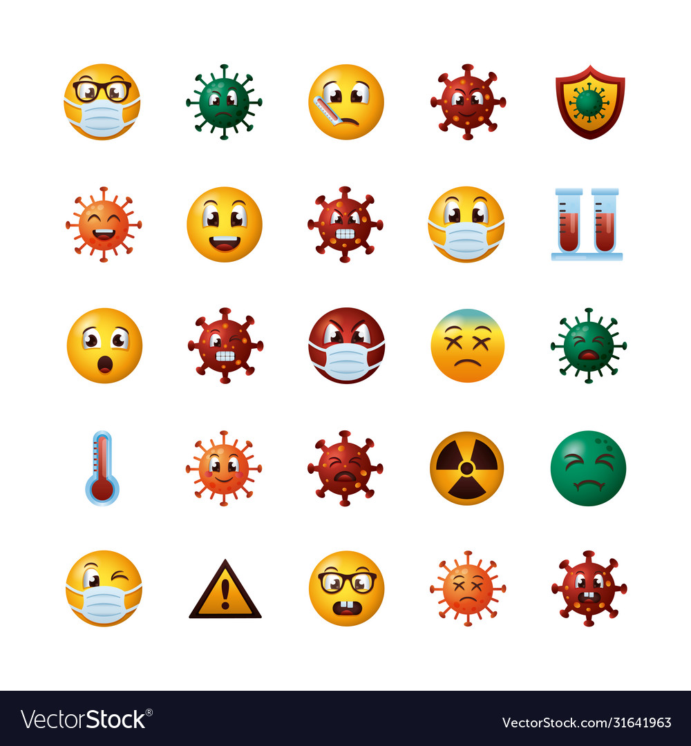 Bundle covid19 emojis set icons Royalty Free Vector Image
