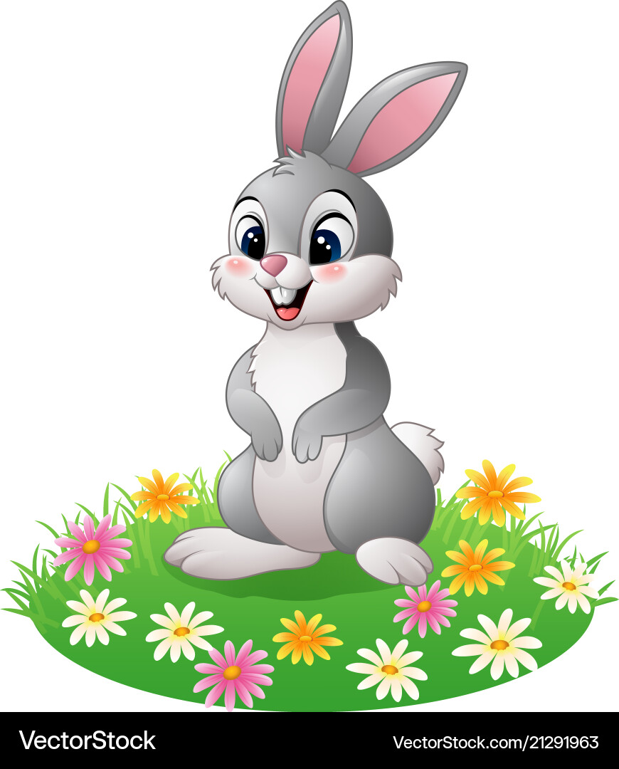 Cartoon rabbit on grass Royalty Free Vector Image