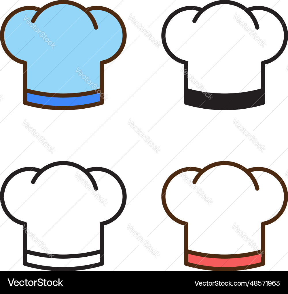 Chef hat icon in 4 style flat glyph outline Vector Image
