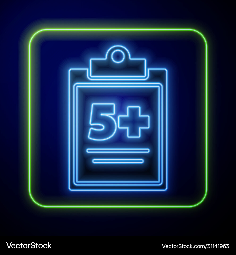 Glowing neon test or exam sheet icon isolated Vector Image