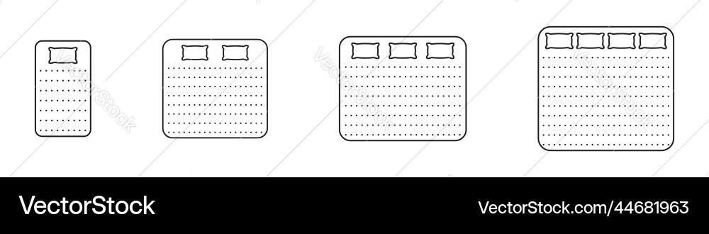 Mattress and bed size dimension line icon set bed Vector Image