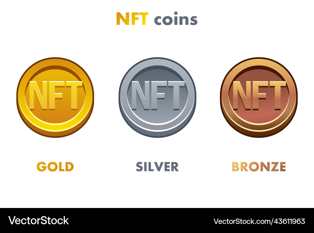Nft coins in different metals gold silver Vector Image