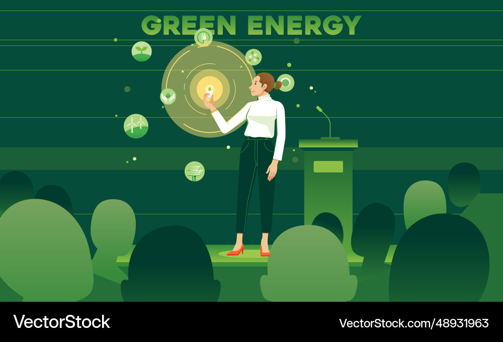 Woman on convention hall environmental issue Vector Image