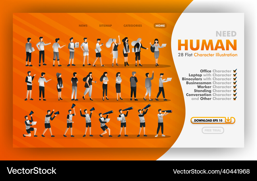28 flat cartoons for download web collection Vector Image
